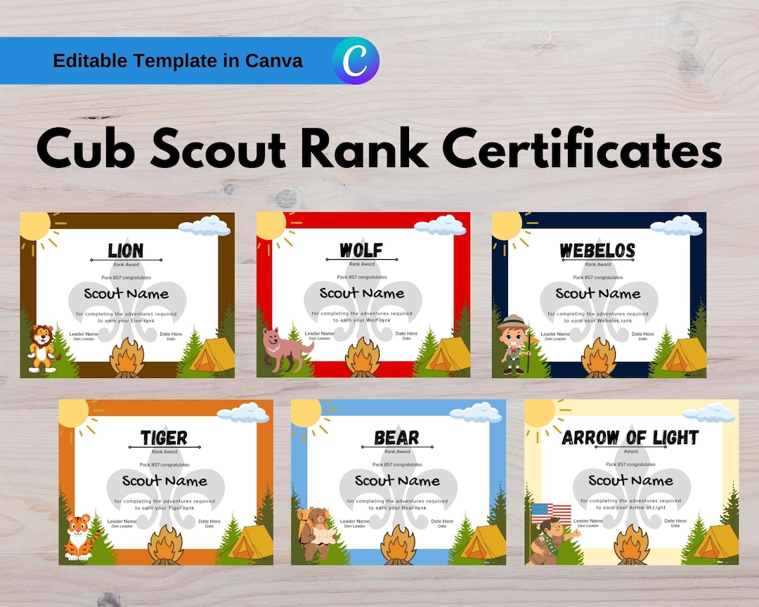 Cub Scout Rank Award Certificates DIY Printables - Etsy Australia