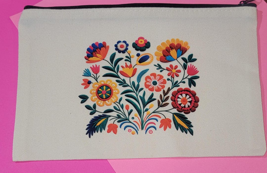 Floral Embroidery Style Pouch, Floral Decal Pouch, Dtf Decal Bag for ...