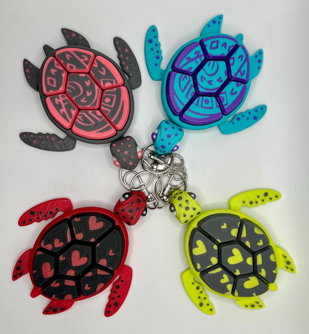 Turtle Fidget Clicker Keychain | 3D Printed Stress Relief Toy | Love ...