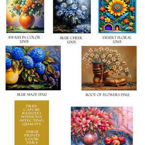 DOWNLOADABLE FLORAL Art BUNDLE, Six High Quality Floral Prints, 15x12 ...