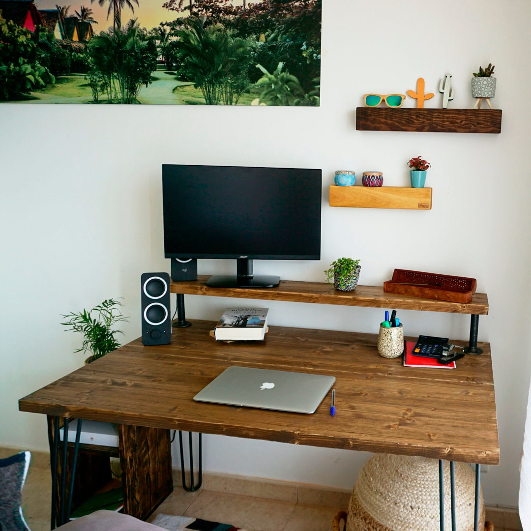 Blenom Escritorio de Madera rústico Oniro natural de madera con estante ...