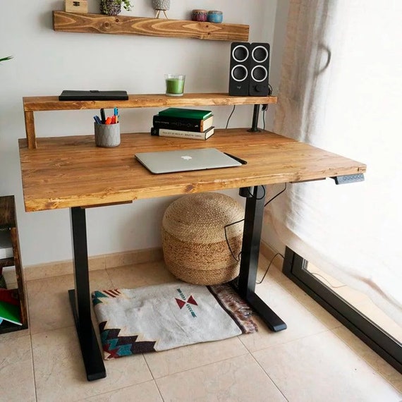 Adjustable Electric Desk Made of Natural Solid Wood and - Etsy