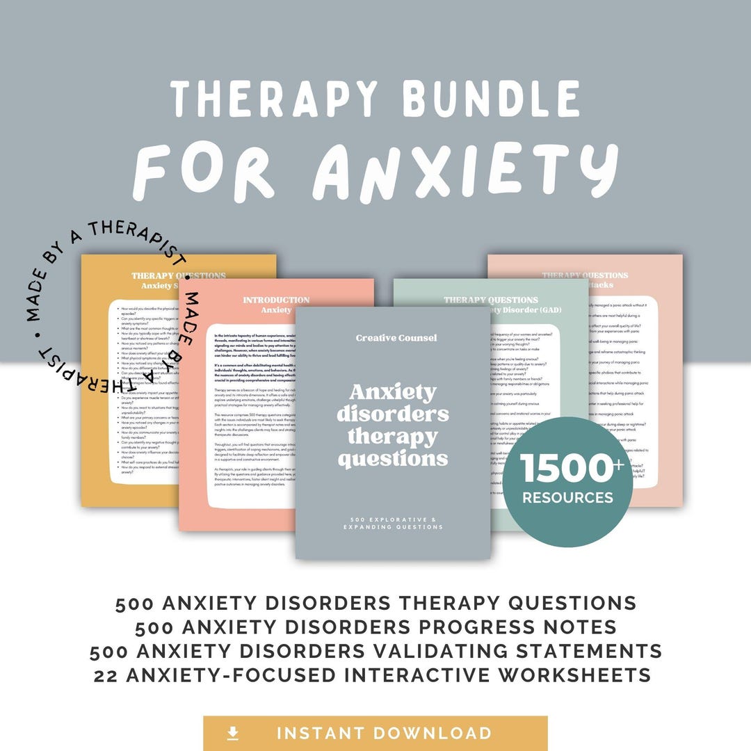 Anxiety Therapy Resource Bundle: Questions, Notes, Worksheets (PDF ...