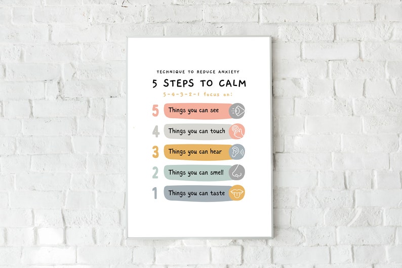 Self Care Ed Grounding Technique Poster Anxiety Calming Anxious Kids ...