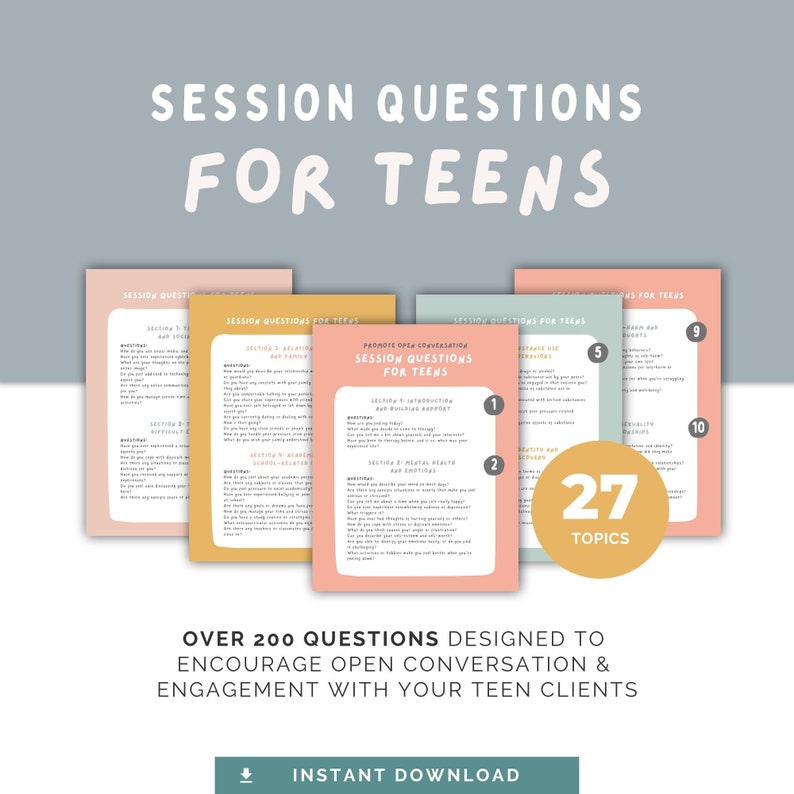 Teen Therapy Questions: Counselor Cheat Sheet (PDF Downloadable Files ...