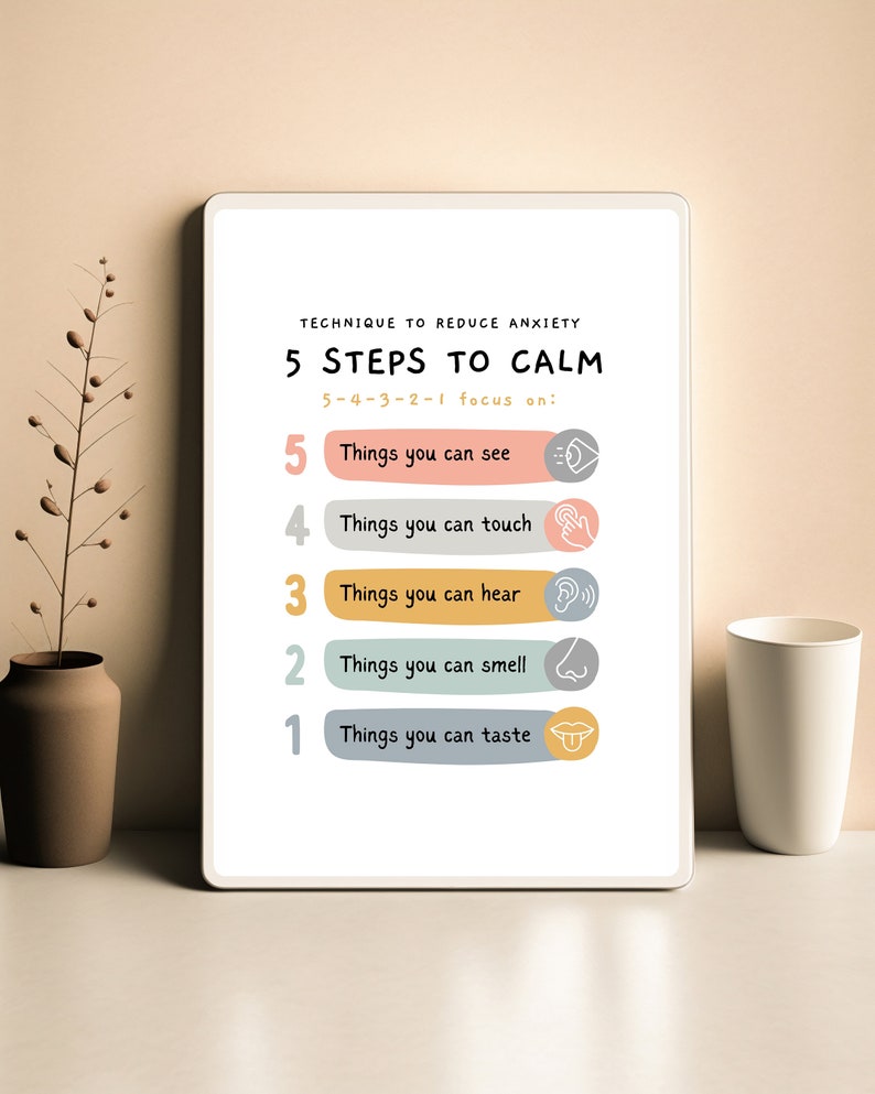 Self Care Ed Grounding Technique Poster Anxiety Calming Anxious Kids ...