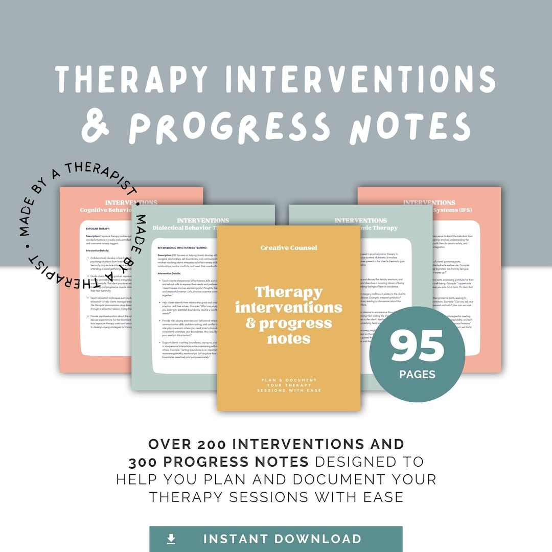 Therapy Interventions & Progress Notes Cheat Sheet (PDF Download) - Etsy