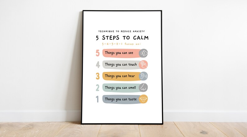 Self Care Ed Grounding Technique Poster Anxiety Calming Anxious Kids ...