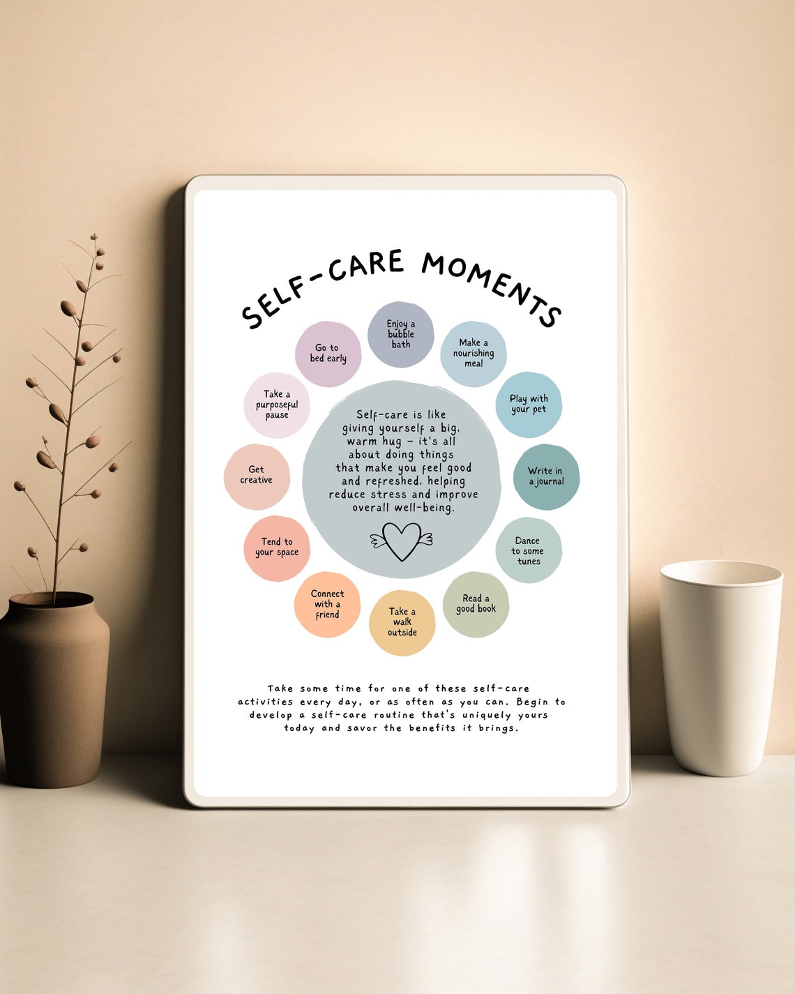 Self Care Ed Wheel Wellbeing Poster Mindfulness Motivational Mental ...