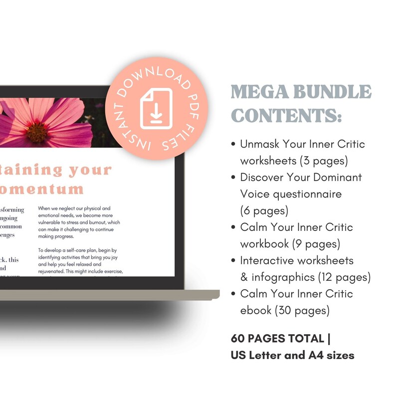 Inner Critic Workbook Bundle: Self Sabotage Therapy Resources (PDF ...