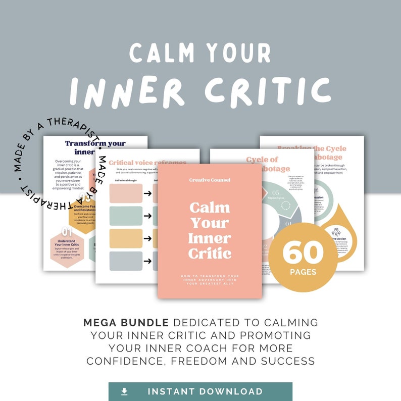 Inner Critic Workbook Bundle: Self Sabotage Therapy Resources (PDF ...