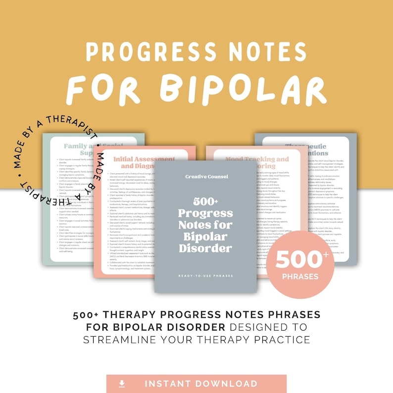 Bipolar Disorder Therapy Progress Notes: Counselor Cheat Sheet (PDF) - Etsy