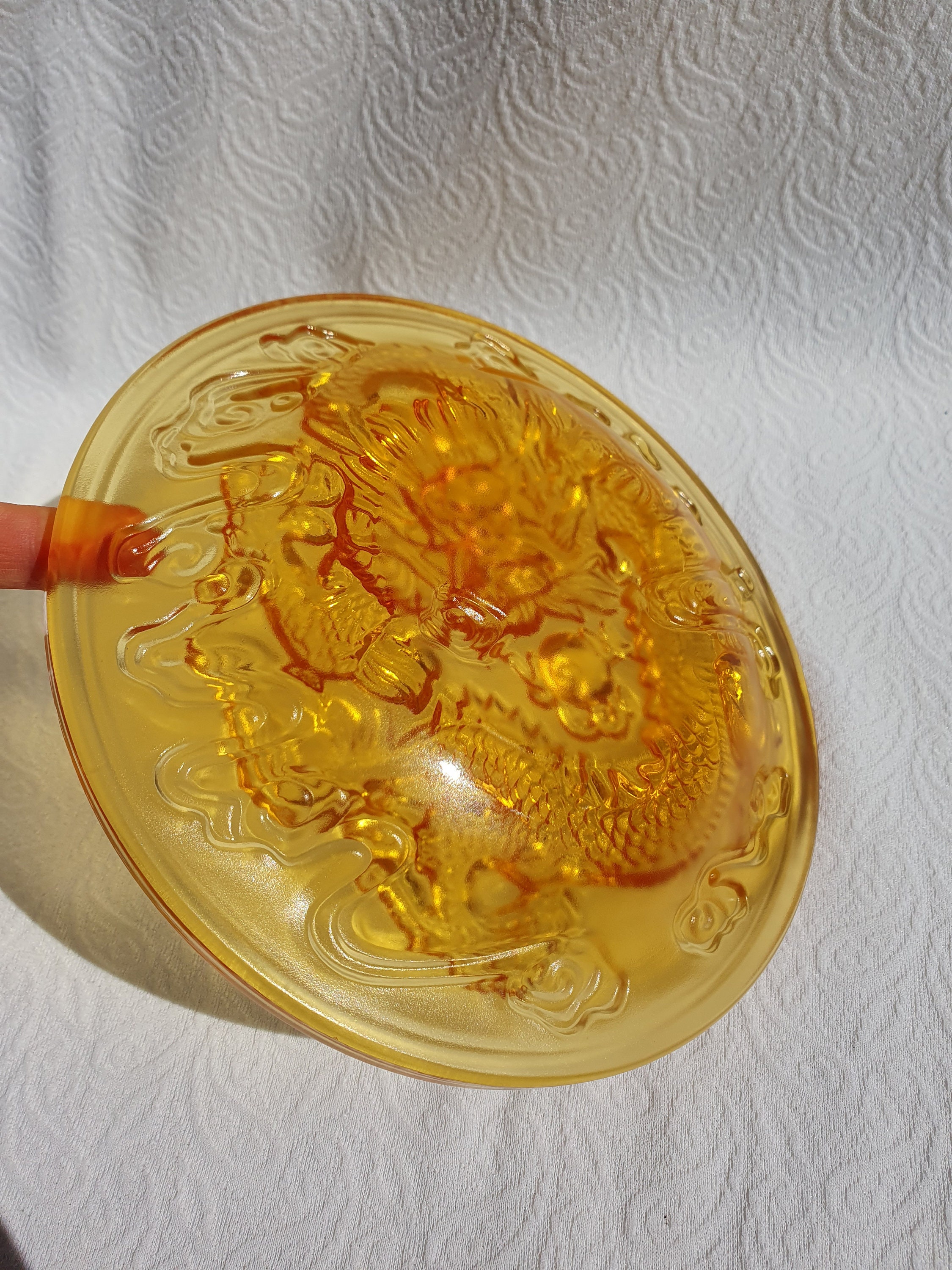 Orange Glass Chinese Dragon Plate Thick Amber Sun Catcher - Etsy