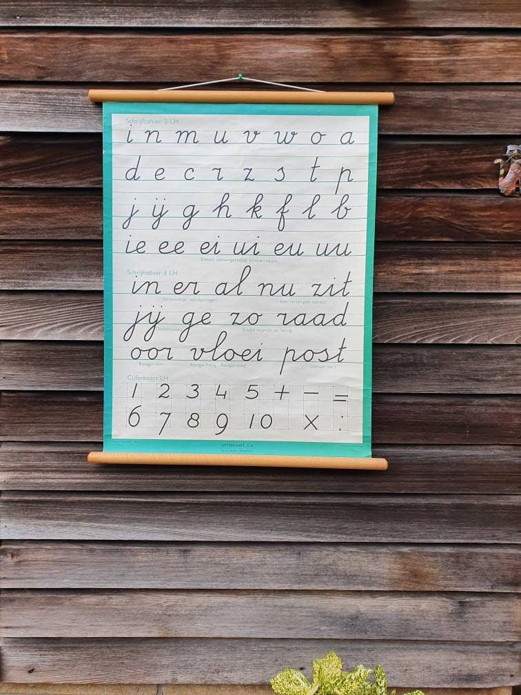 Vintage Handwriting Letters School Chart Pull Down Netherlands Holland ...