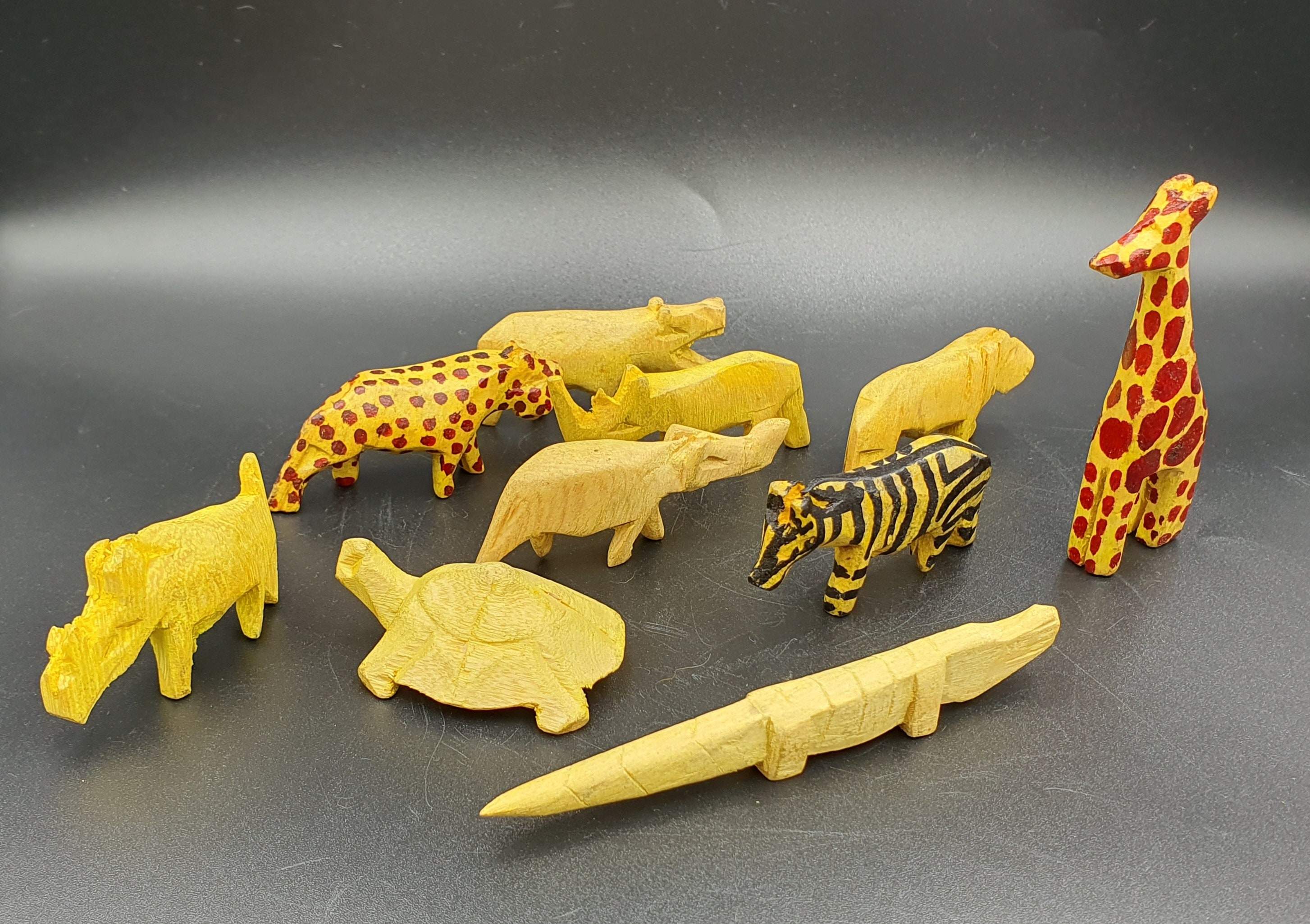 Set of Ten Small Wooden African Animals Hand Carved Tiger Turtle ...