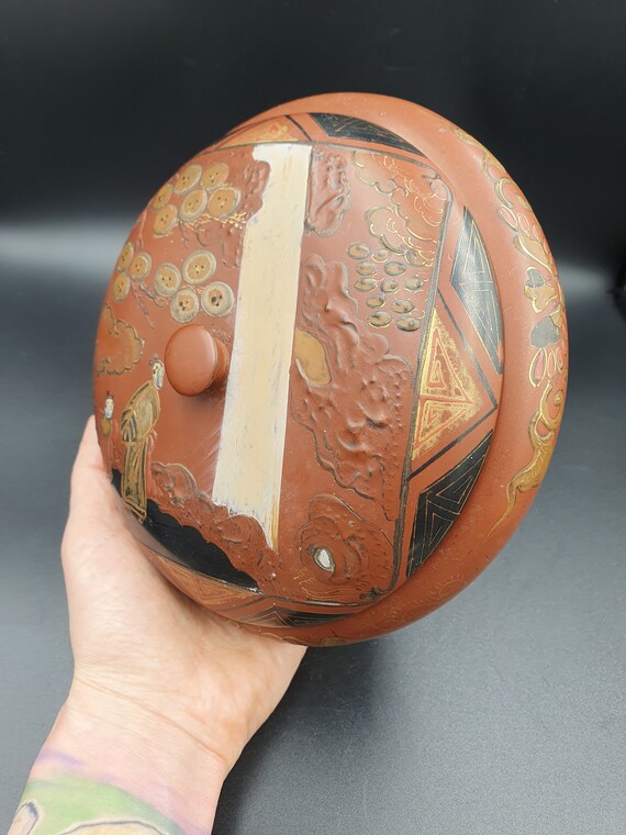 Japanese Lacquer Round Jewellery Box Trinket Dish Gei… - Gem