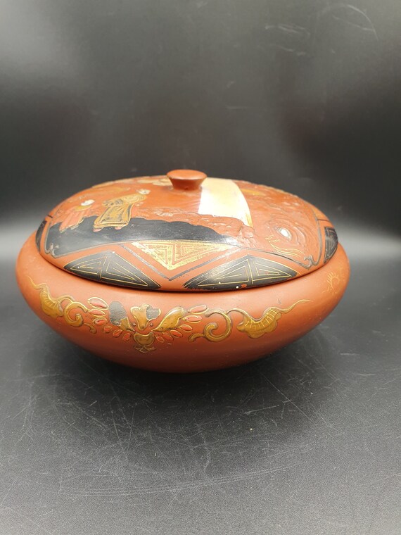 Japanese Lacquer Round Jewellery Box Trinket Dish Gei… - Gem