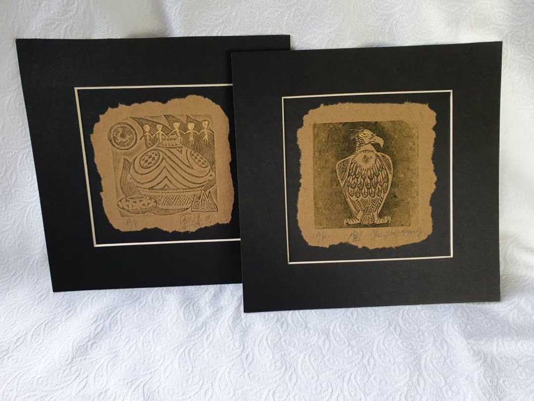 Two 80s Native American Pictures Signed Art Eagle - Etsy