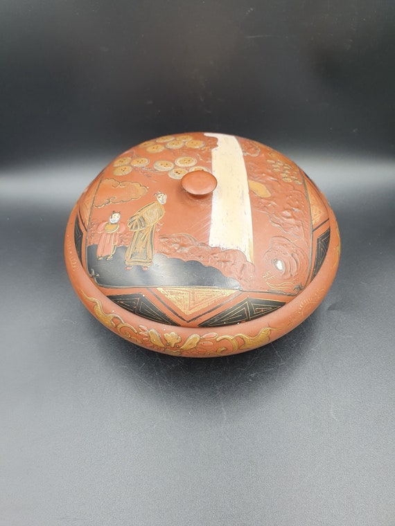 Japanese Lacquer Round Jewellery Box Trinket Dish Gei… - Gem