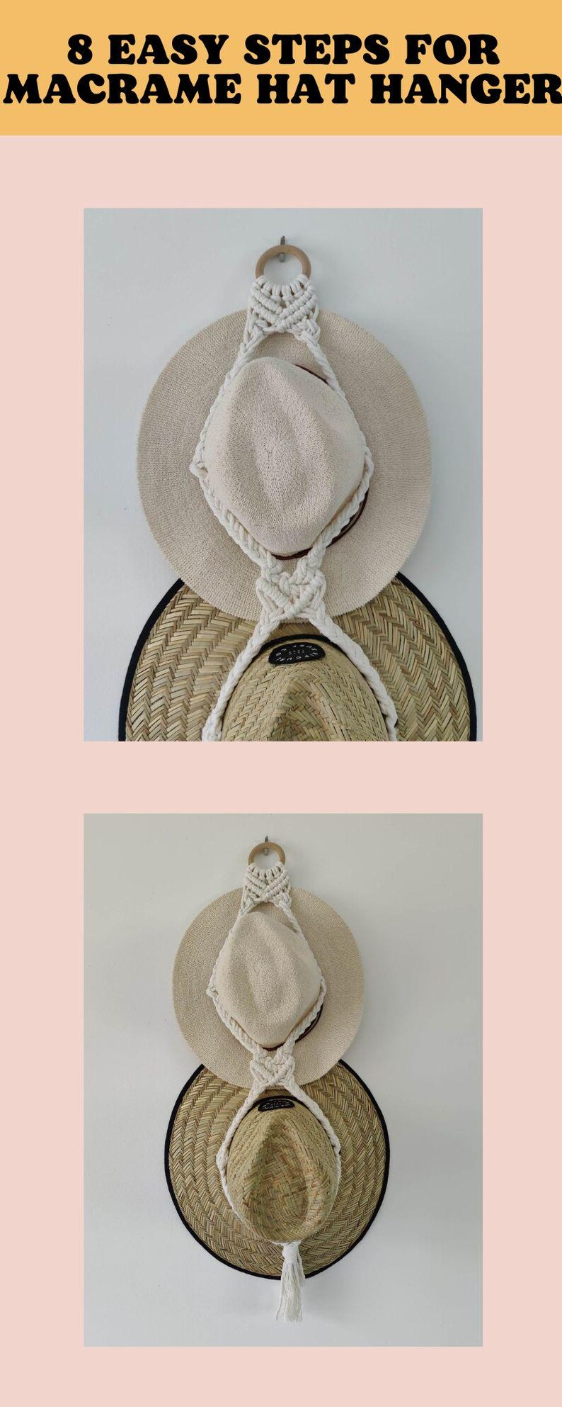 Macrame Double Hat Hanger Pattern in 8 Easy Steps | Digital Download ...