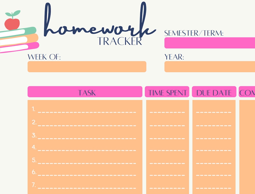 HOMEWORK TRACKER (bright Themed) - Etsy