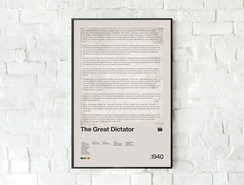 Charlie Chaplin Movie Poster the Great Dictator Speech Vintage Poster ...