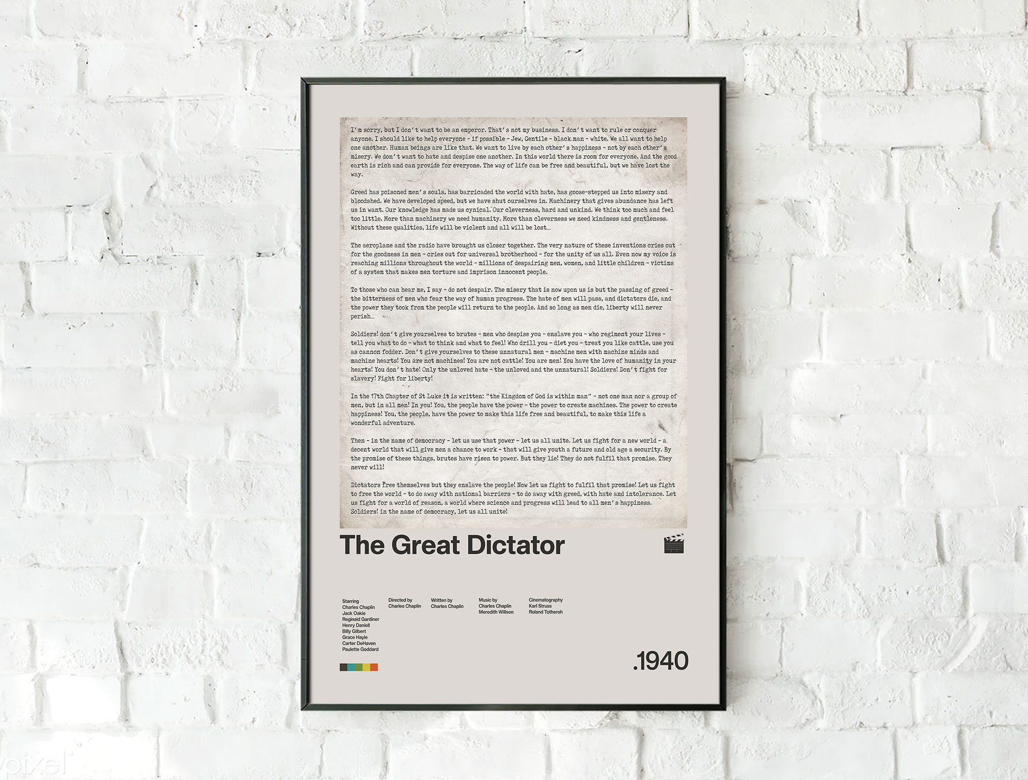 Charlie Chaplin Movie Poster the Great Dictator Speech Vintage Poster ...