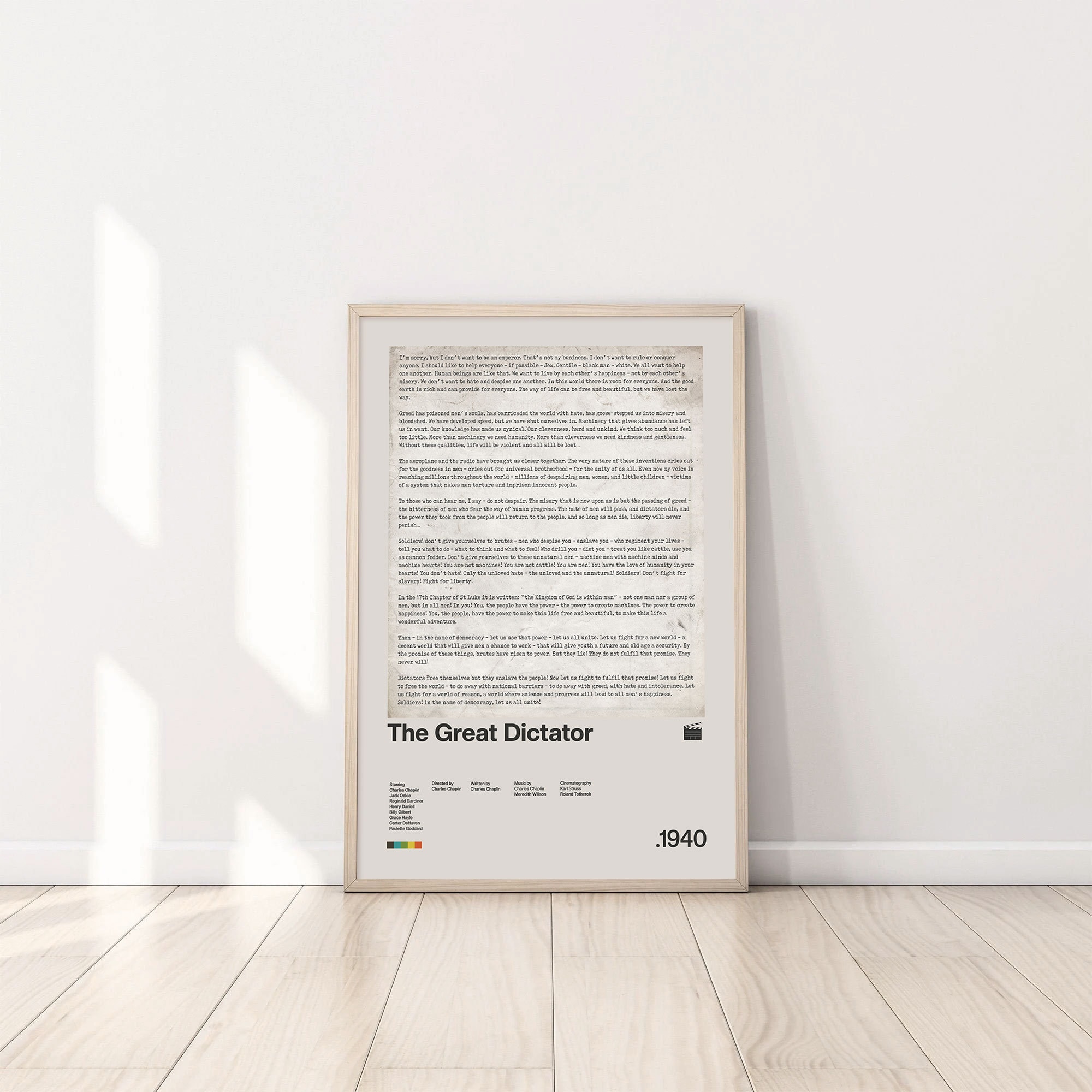 Charlie Chaplin Movie Poster the Great Dictator Speech Vintage Poster ...