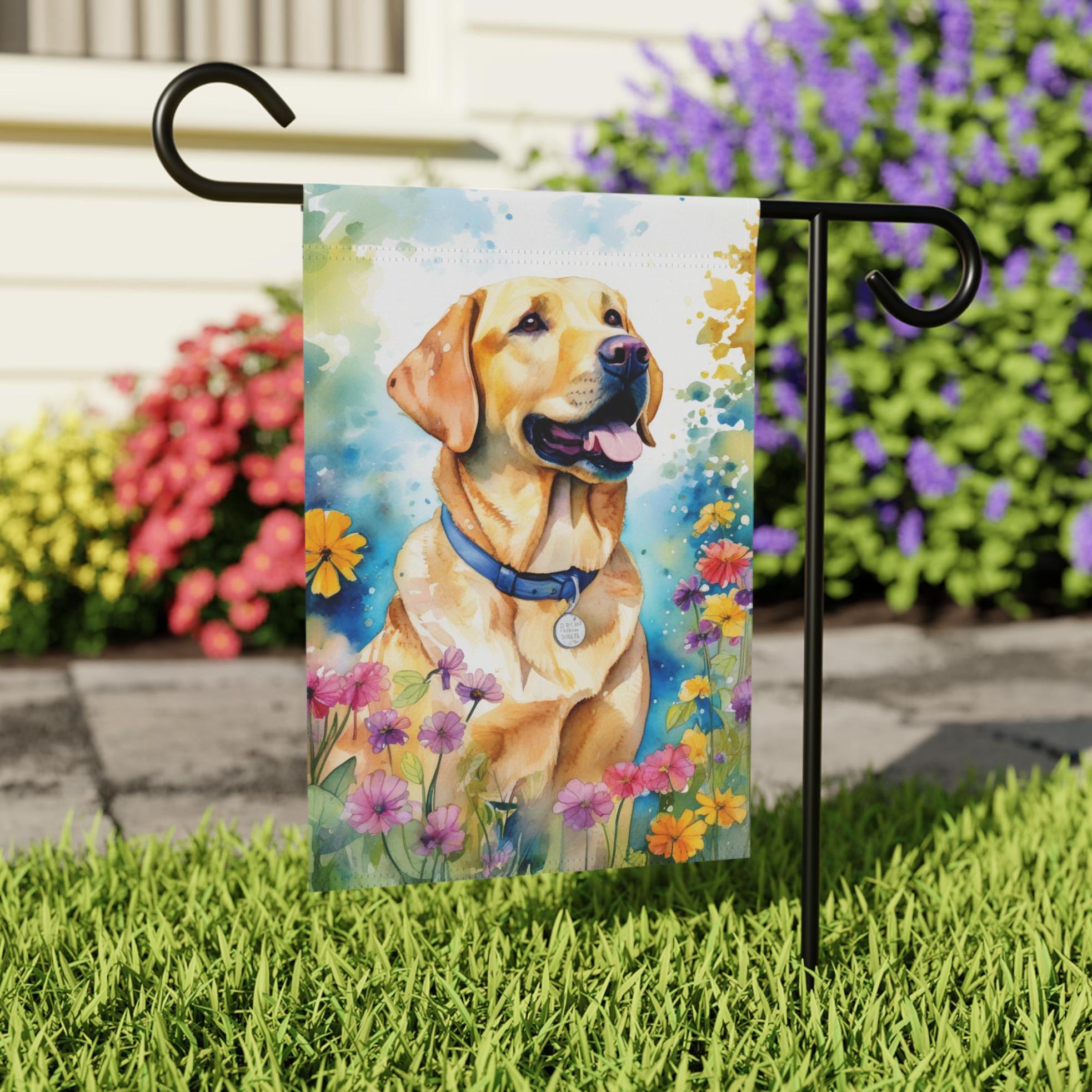 Colorful Yellow Lab Flag, Garden Banner, Labrador Yard Art, Spring Dog ...