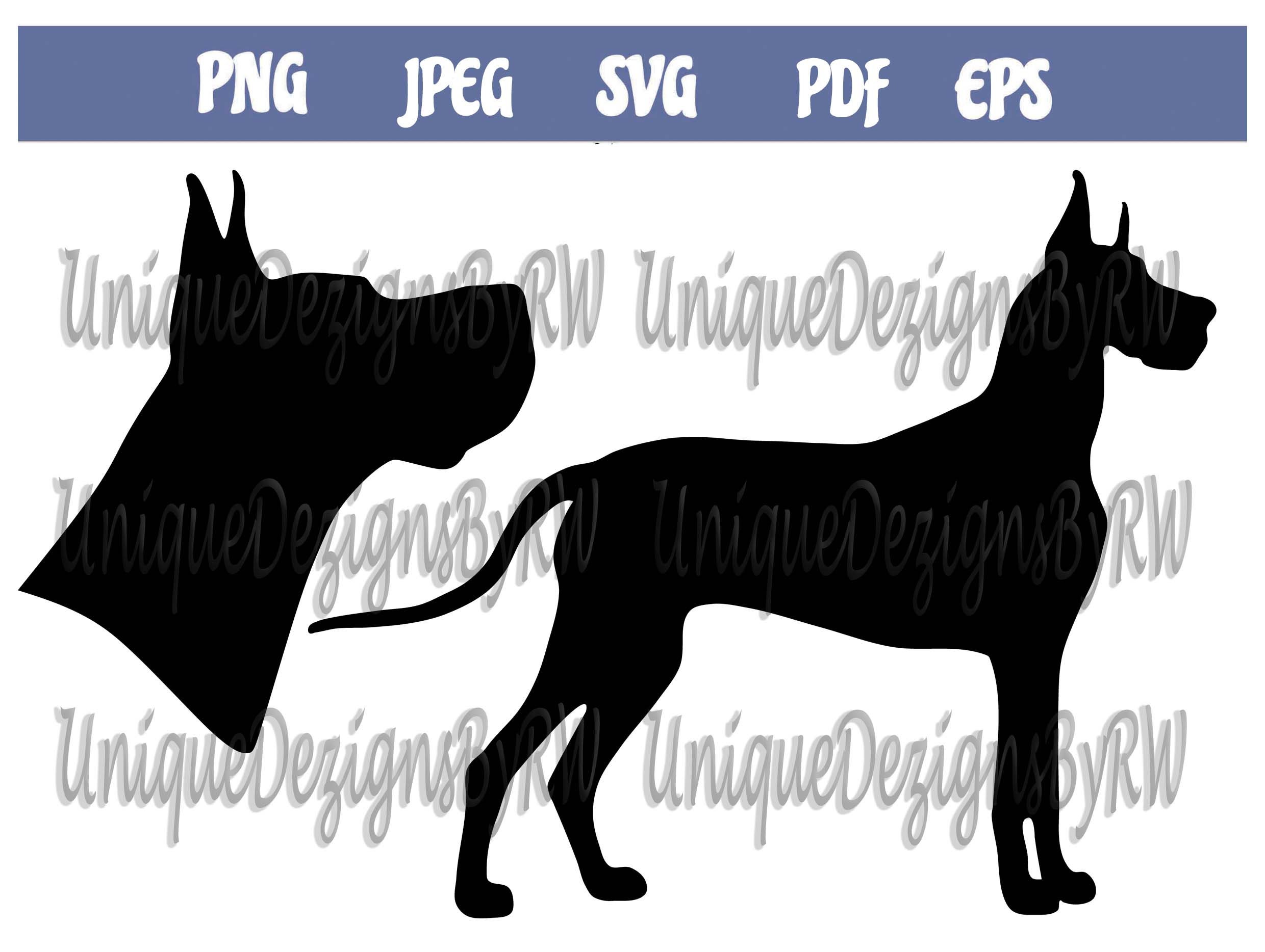 Great Dane Dog Silhouette SVG Cut File, JPEG File, PNG File, Cricut ...