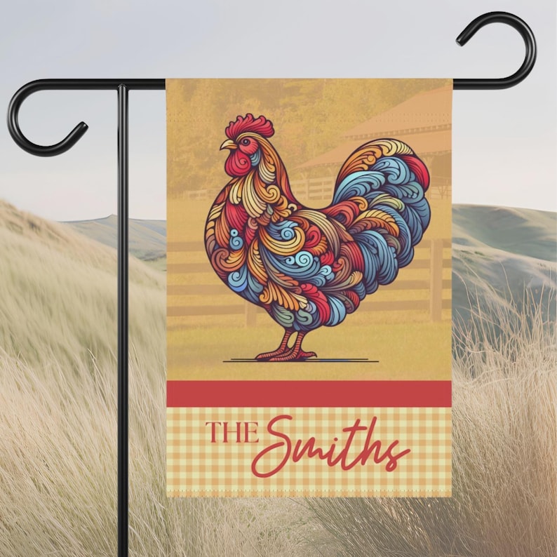 Personalized Chicken Garden & House Banner, Rooster Flag, Yard Flag ...
