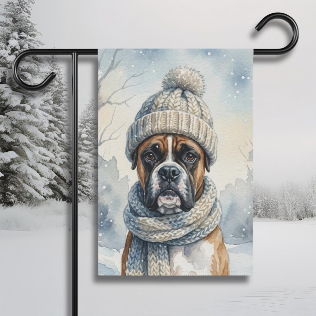 Cute Boxer Winter Flag, Boxer Garden Banner, Winter Boxer House Flag ...