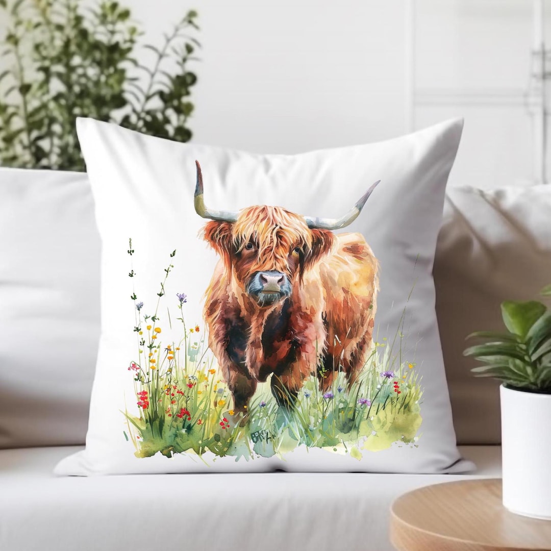 Highland Cow Pillow, Highland Cow Gift, Cow Mom, Square Pillow, Faux ...