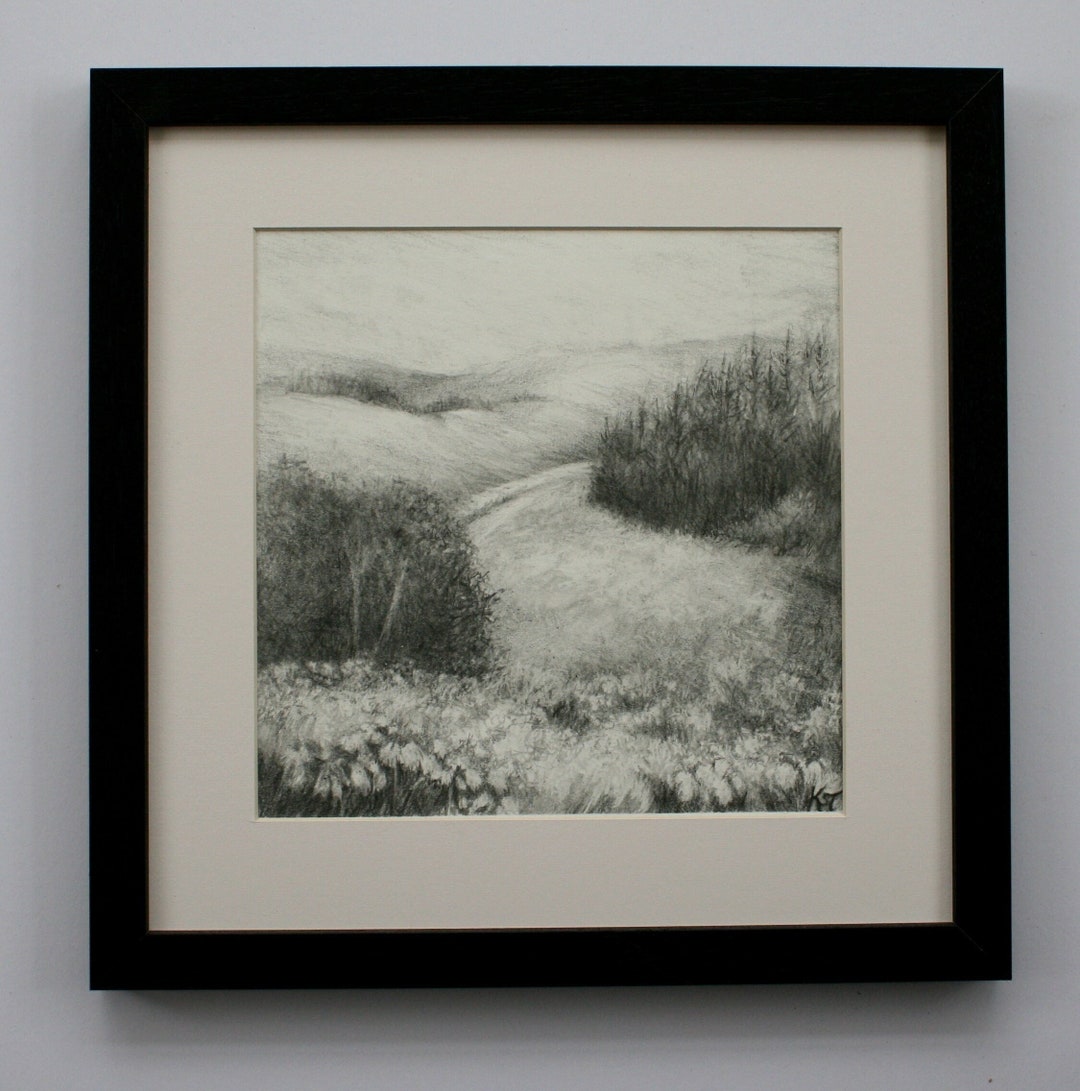 Original Graphite Landscape Drawing, Black & White Wall Art, cotton ...