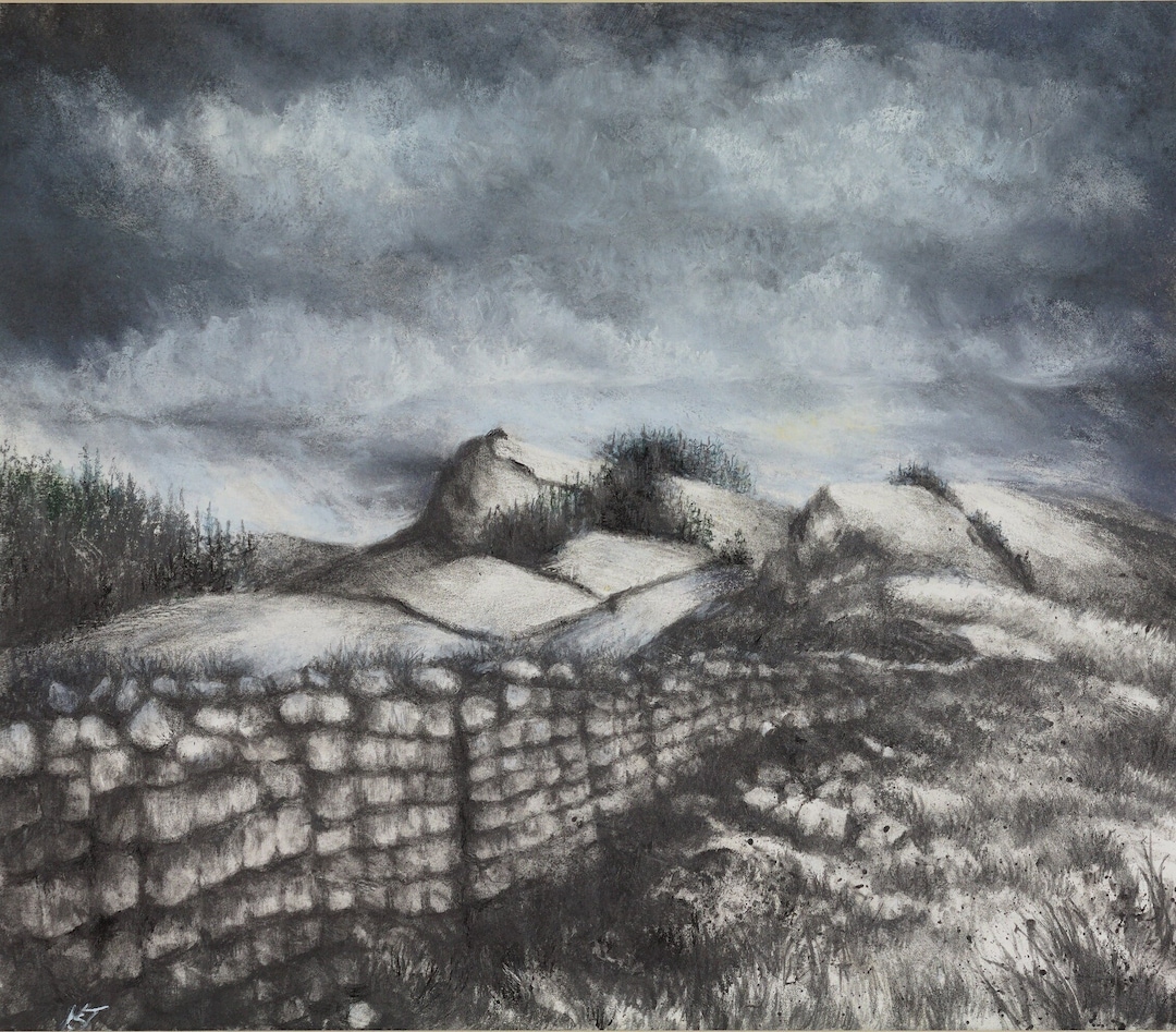 Original Landscape Drawing hadrian's Wall, Northumberland, Atmospheric ...