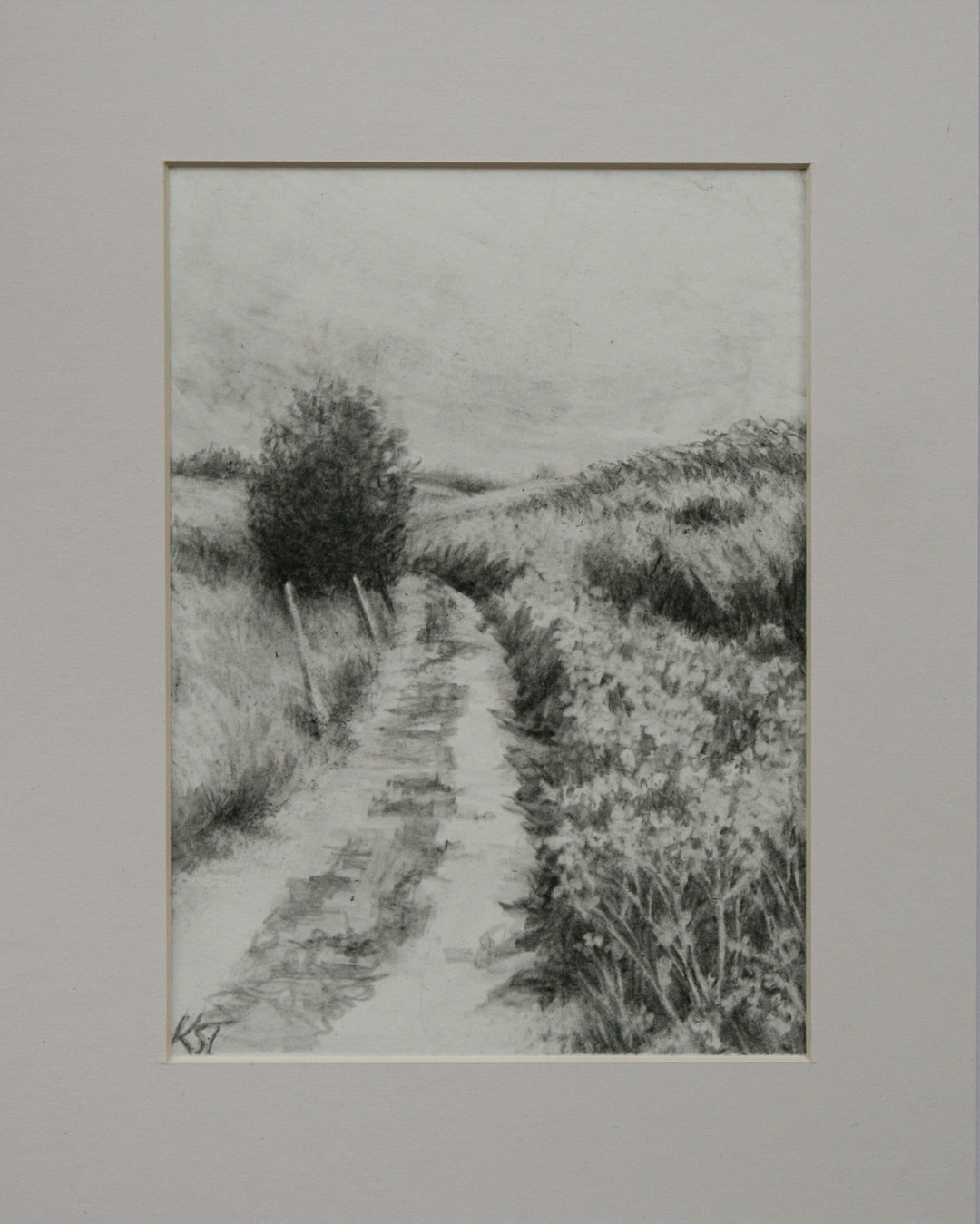 Original Art, Black & White Graphite Drawing, Summer Landscape, "height ...