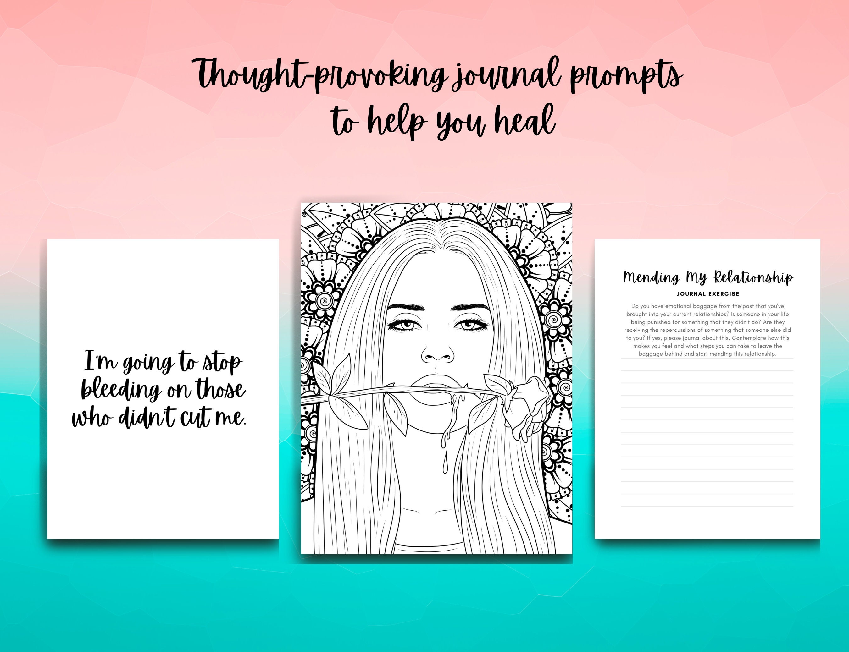 Mental Health Coloring Journal, Healing Coloring Book, Trauma Journal ...