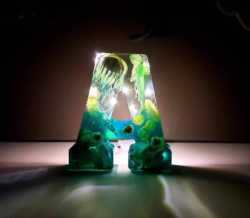 Customised Letter Lamps With Epoxy Resin and Real Dried Flowers, 10cm ...