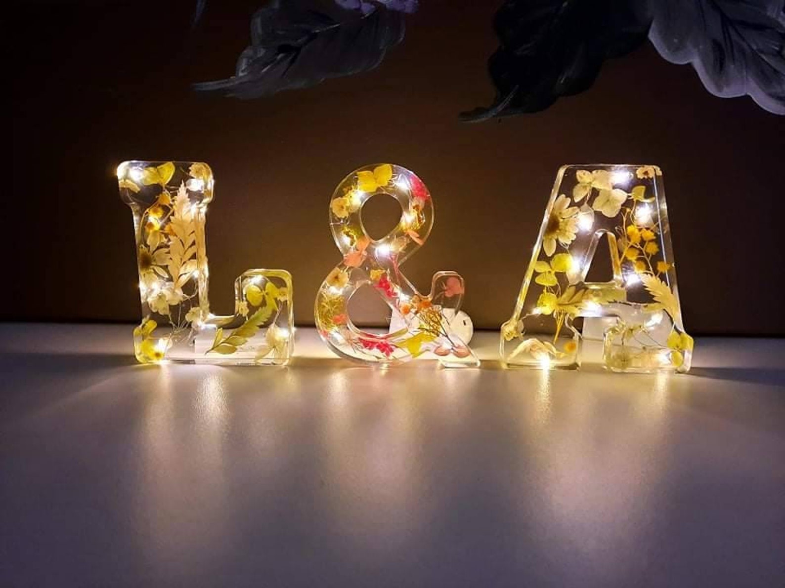 Customised Letter Lamps With Epoxy Resin and Real Dried Flowers, 10cm ...