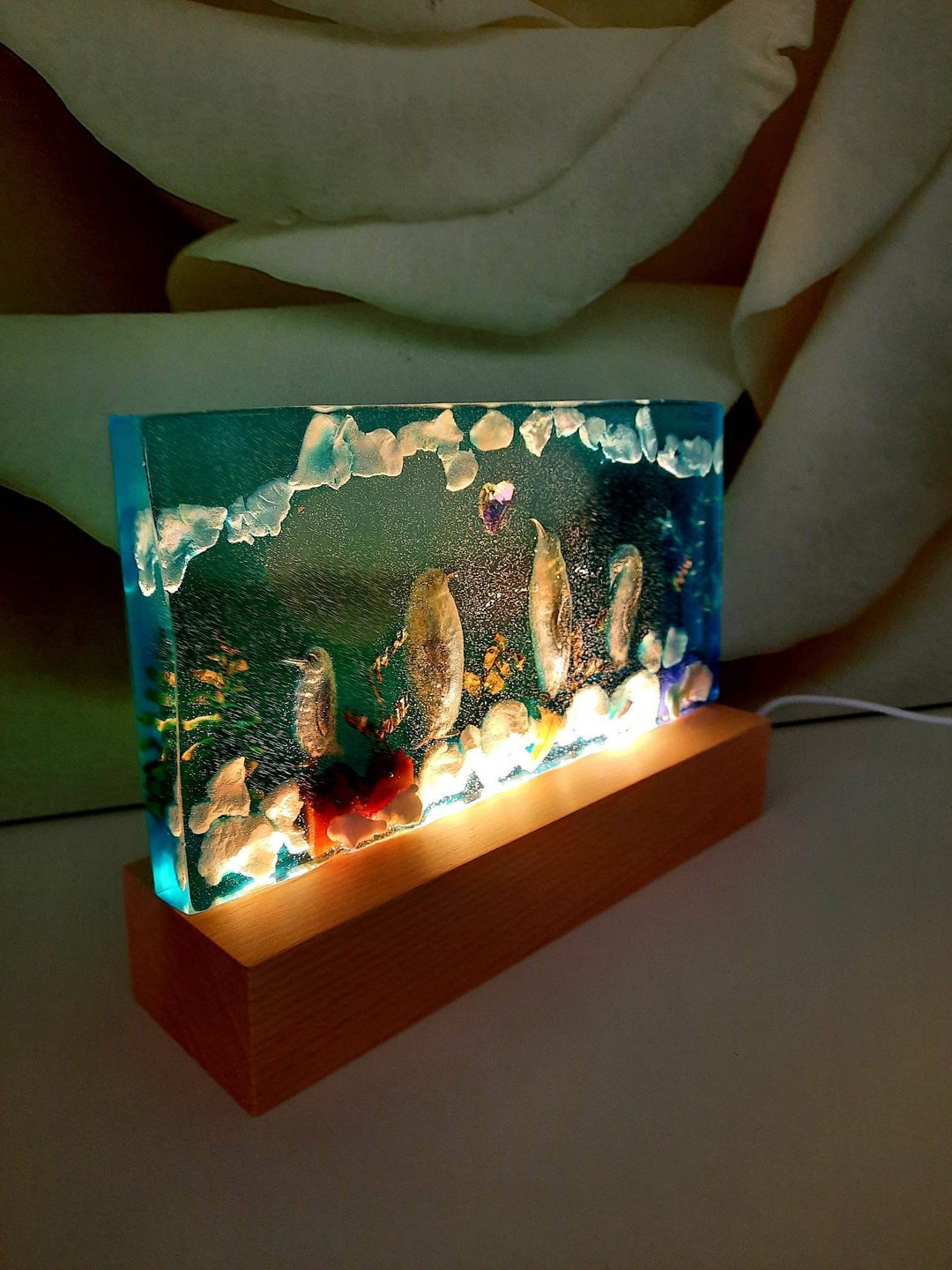 Penguin Family, Epoxy Resin Art Lamp, Light, Decoration, Special ...