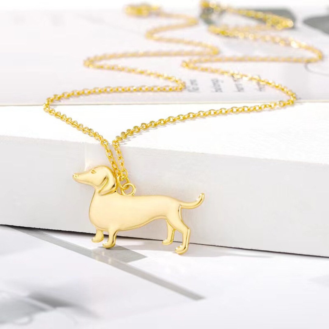 Engraved 18K Gold Pet Name Dog Pendant Necklace, Dachshund Necklace ...