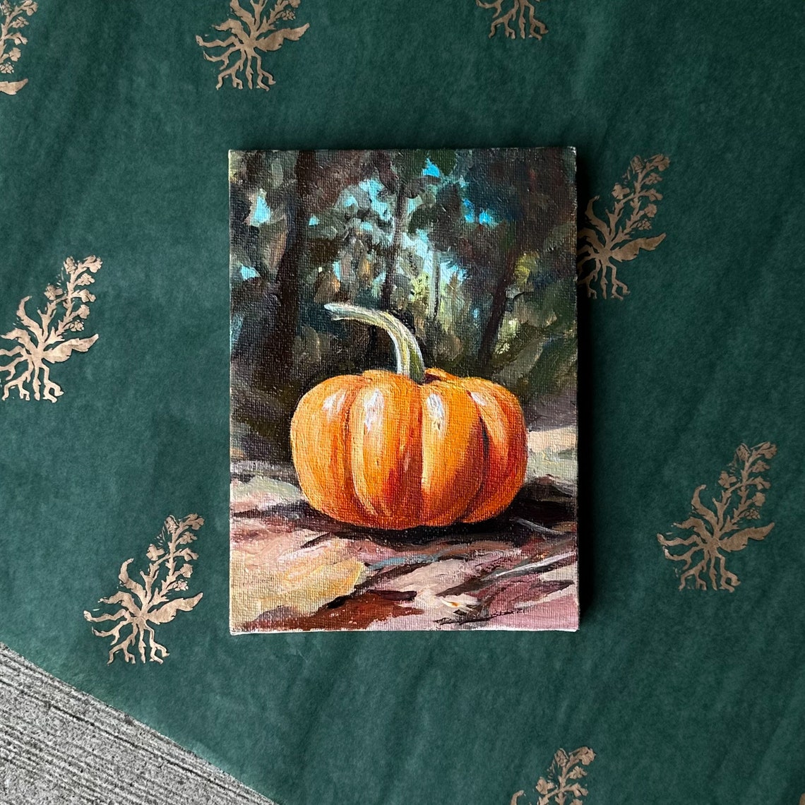 Pumpkin on a Landscape Background Original Oil on Canvas Still-life ...