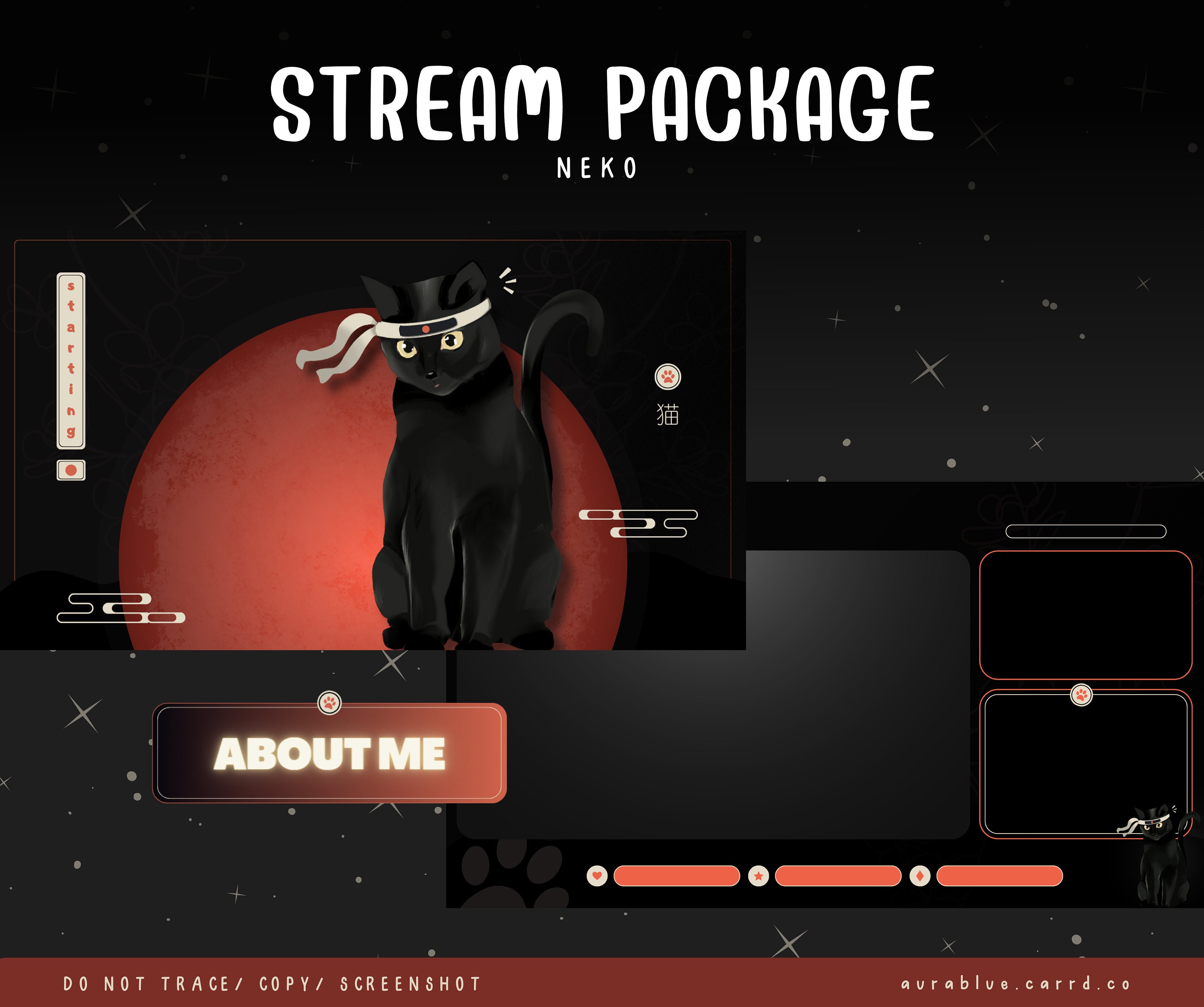 Neko Streaming Overlay Animated Stream Bundle Twitch Overlay Cute Japan Cat - Etsy