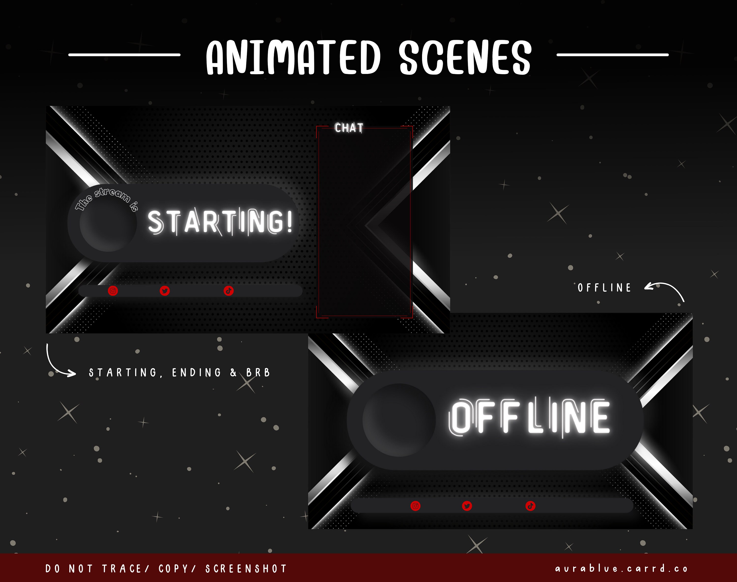 Black and Red Streaming Overlay- Stream Bundle - Twitch - Overlay - BW ...