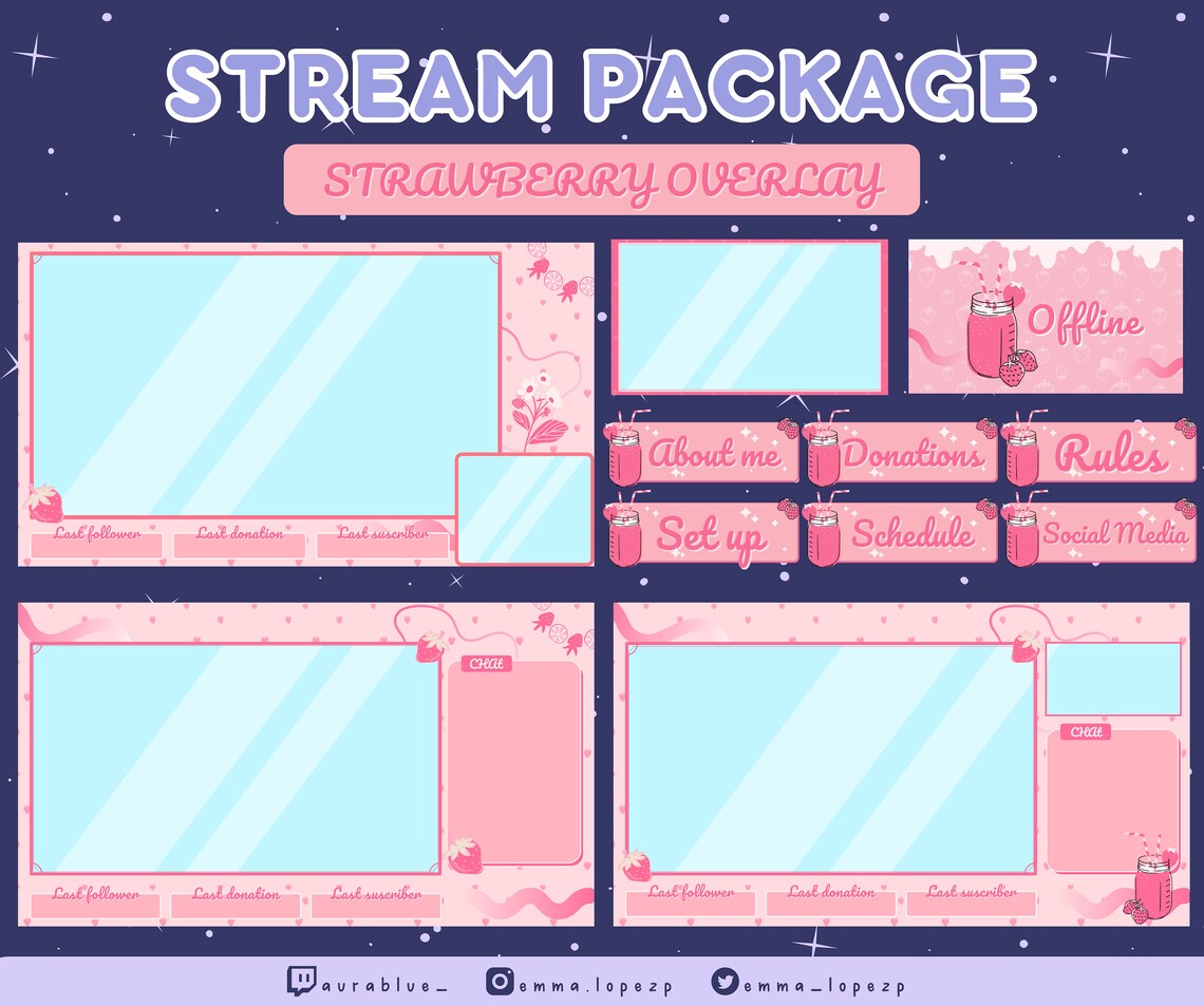 Strawberry Streaming Overlay Stream Bundle Twitch Overlay - Etsy