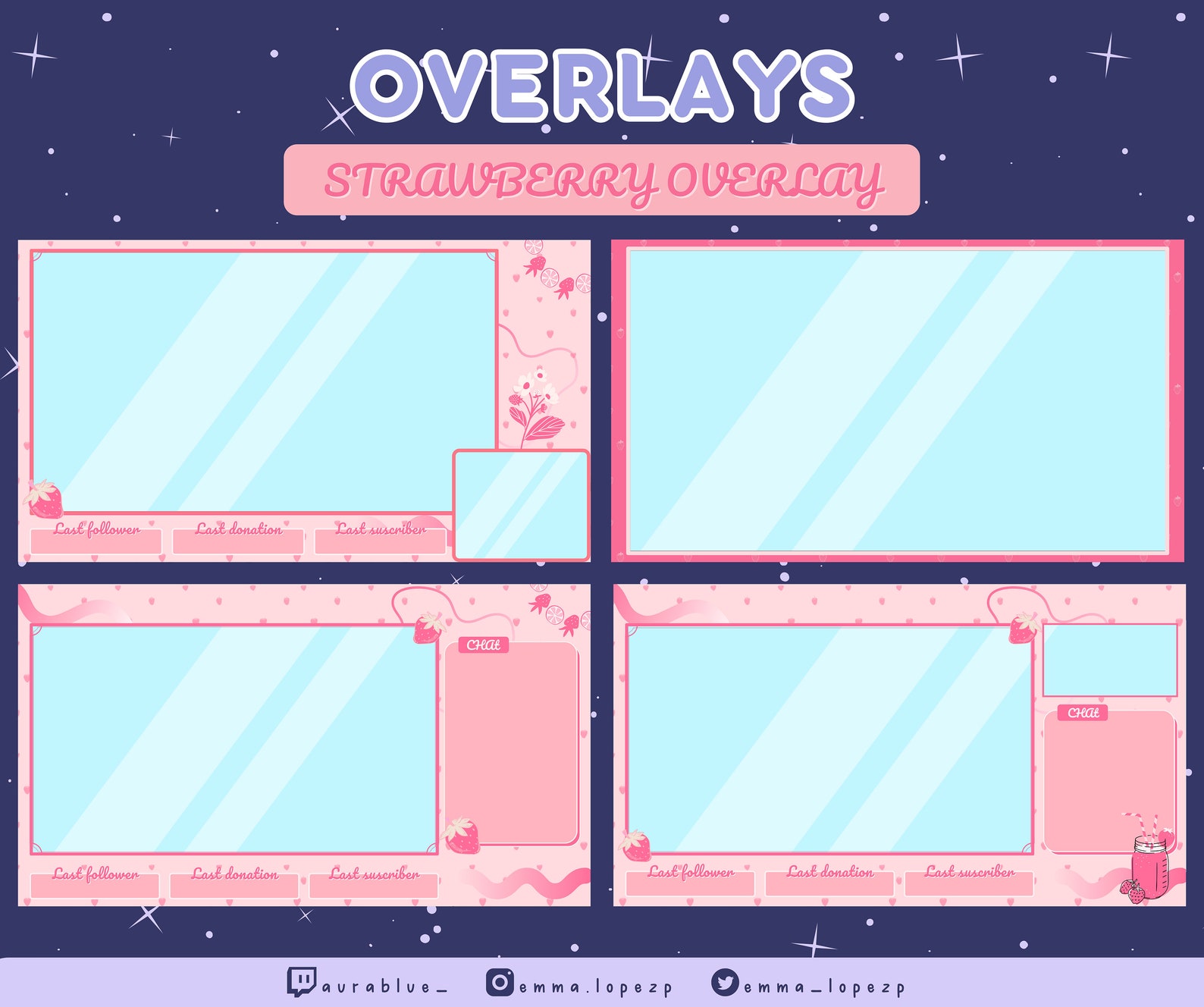 Strawberry Streaming Overlay Stream Bundle Twitch Overlay - Etsy