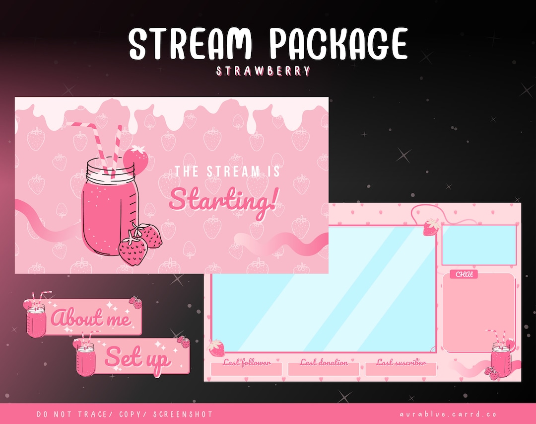 Strawberry Streaming Overlay- Stream Bundle - Twitch - Overlay - Pink ...