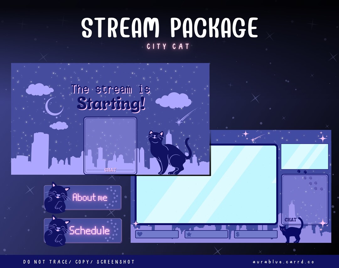 Cat Streaming Overlay- Stream Bundle - Twitch - Overlay - Kitty- Purple ...
