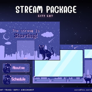 Cat Streaming Overlay- Stream Bundle - Twitch - Overlay - Kitty- Purple ...