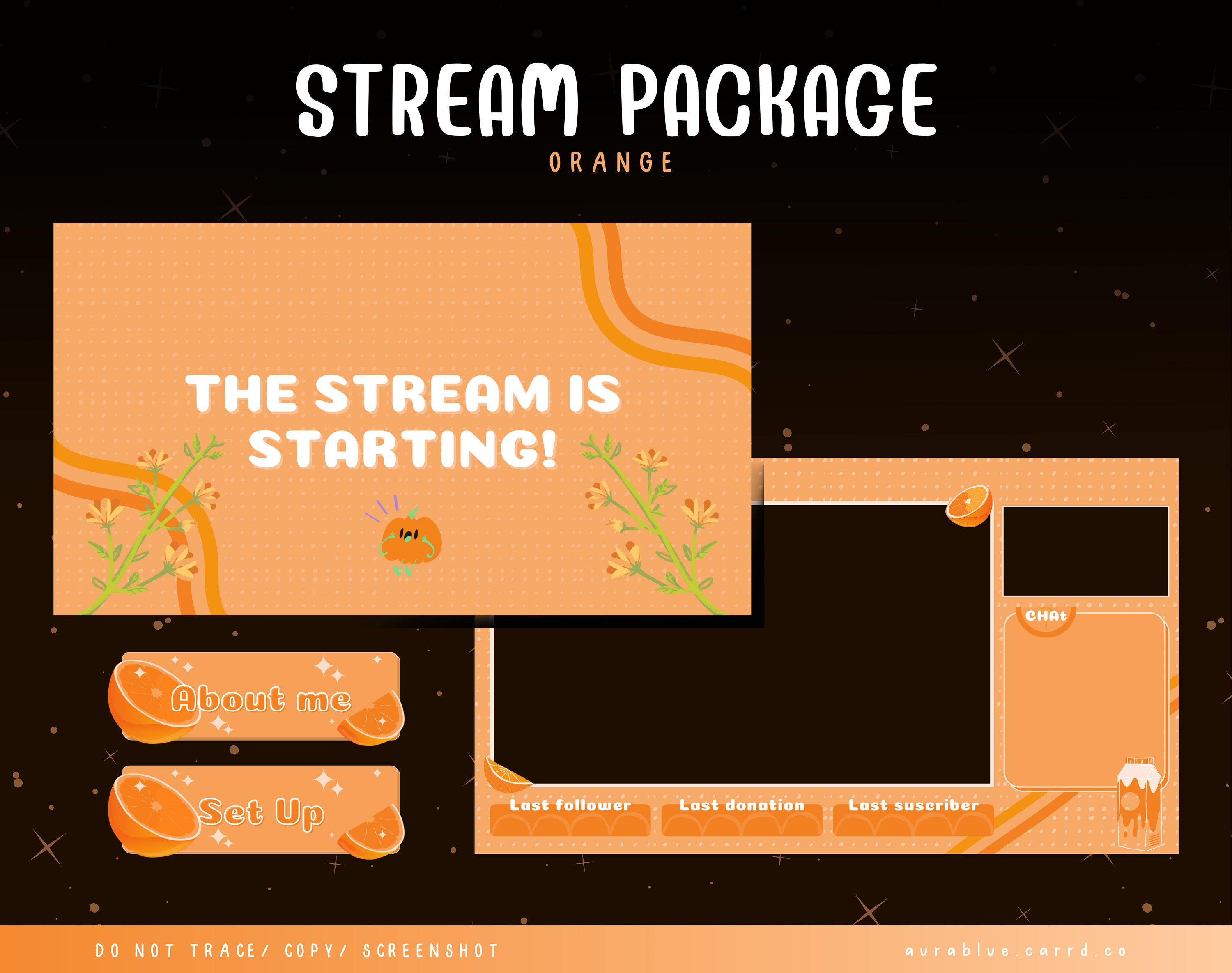 Orange Streaming Overlay- Stream Bundle - Twitch - Overlay - Cute - Etsy